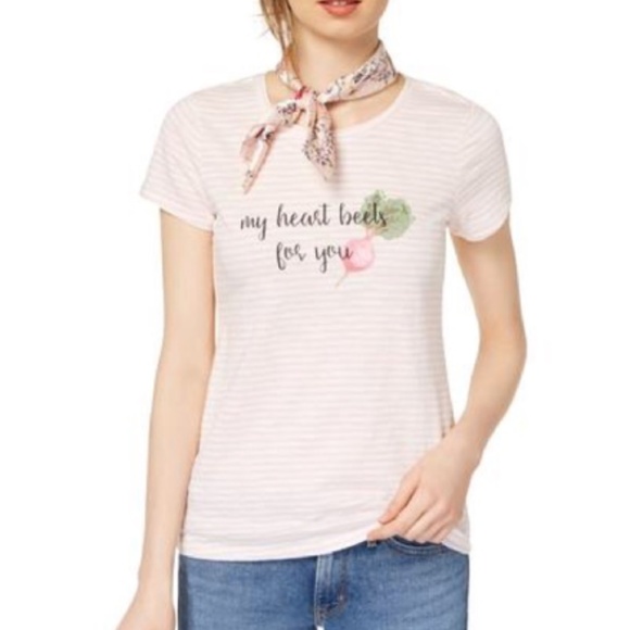 Maison Jules | Tops | New Soft Pink Striped Jules Heart Beet Tee | Poshmark